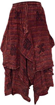 Gheri Little Kathmandu Jupe longue dété en coton 2 couches asymétrique Taille élastique - rouge - Taille Unique