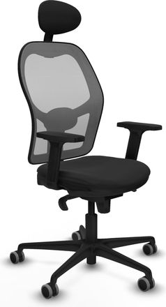 Piqueras y Crespo B&uuml;rostuhl aus schwarzem Mesh mit 2D-Armlehnen, h&ouml;henverstellbarer Lendenwirbelst&uuml;tze und festem Kopfteil, ausgestattet mit 5 Positionen und injizierte