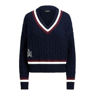 Ralph Lauren Femme, Pulls, Bleu, Taille: 40 FR Pull &agrave; col en V Tedurph