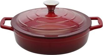 ELO Servierpfanne mit Deckel 28 cm, Gusseisen Kirschrot, hochwertige Emailllierung, einfache schnelle Reinigung, antihaftbeschichtet, backofengeeignet, Se