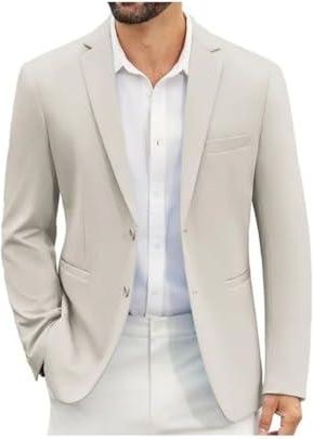 Generic Blazer de sport l&eacute;ger pour homme - 2 boutons - Coupe droite - Veste de mariage, beige, Taille 3XL