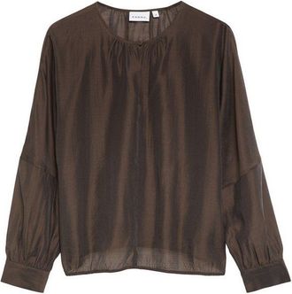 Comma Langarmbluse Bluse Semitransparente Lyocellmix-Bluse mit Ballon-Saum