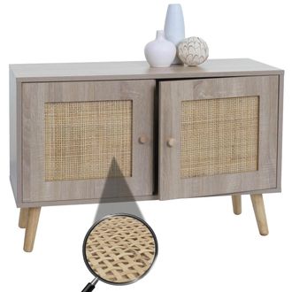 Mendler Kommode HWC-M40, Sideboard Schrank Highboard, Stauf&auml;cher, Kubu Rattan Holz Melamin, Eiche-Optik