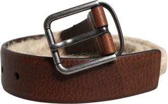 Dolce & Gabbana Brauner Jute-Leder Geknoteter Metall-Schnallen-G&uuml;rtel