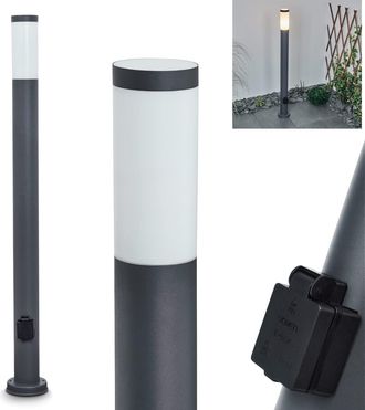 HOFSTEIN Außenwegeleuchte Sessa, moderne Sockelleuchte mit Steckdose aus Metall/Kunststoff in Anthrazit/Weiß, Wegeleuchte 110 cm, Gartenlampe, E27, ohne Leucht