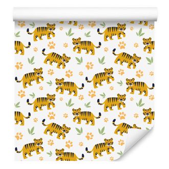 OEM Carta Da Parati Con Tigri, Bianca, Crema E Oro, Per Soggiorno E Camera Da Letto, 50x1000 Cm