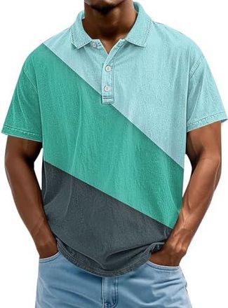 Generic Polo &agrave; manches courtes pour homme - T-shirt de golf ample ray&eacute; - Pour l&eacute;t&eacute; - Couleurs contrast&eacute;es - Grande taille - D&eacute;contract&eacute;, Polos gris pour homme