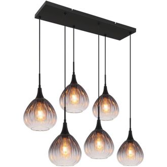 Globo Lighting Lampe suspendue suspension lampe de table &agrave; manger verre fum&eacute; 6 flammes lampe de salon h 120cm