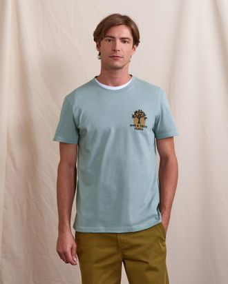Faguo T-shirt bleu gris&eacute; coton recycl&eacute;
