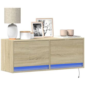 vidaXL Vidaxl - Meuble tv mural avec lumi&egrave;res led ch&ecirc;ne sonoma 100x31x35 cm
