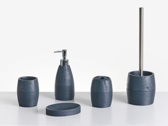 Beliani Badaccessoires Set 5-teilig Kunstharz dunkelblau Rillenoptik Betonoptik Yarapa