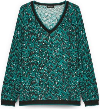 Fiorella Rubino Femme, Pulls, Bleu, Taille: 44 FR Haut en maille à col en V