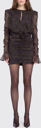 Rotate Mini-robe en cr&ecirc;pe &agrave; imprim&eacute; animalier avec manches longues fronc&eacute;es