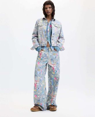 Desigual Jeansjacke mit Print in Grau