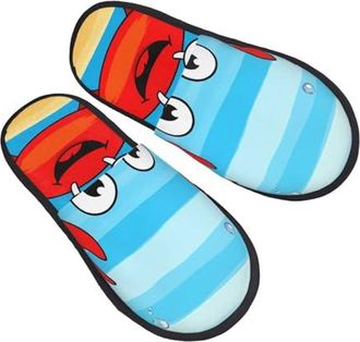 Generic Pantoufles Moelleuses Crabe Rouge Rigolo Sur Motif &Agrave; Rayures Bleues Slippers Respirantes Hiver Chaussures Pour Ext&eacute;rieur Femme Homme L