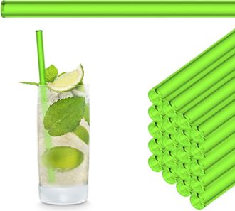 Halm HALM Neon Grüne Glas-Strohhalme Wiederverwendbar Trinkhalm - 50 Stück gerade 20 cm für Gastronomie, Restaurant, Bar, Cafe, Hotel - Spülmaschinenfest -