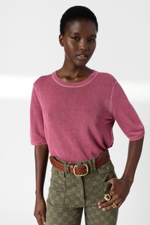 Gerard Darel Pull &agrave; col rond en lin m&eacute;lang&eacute; - LOUMIA - Bois de rose
