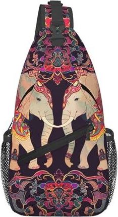 Generic Sacoche Bandouliere Mandala &eacute;l&eacute;phant ethnique vintage Casual Sac &agrave; Bandouli&egrave;re Antivol Sac &agrave; Dos De Voyage pour Homme Femme Camping
