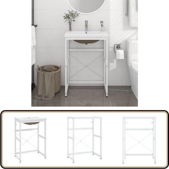 vidaXL Badezimmer-Waschtischgestell mit Waschbecken Wei&szlig; Eisen - Badezimmer Waschen - Waschtisch Gestell - Keramik Waschbecken - Untergestell Waschtisch