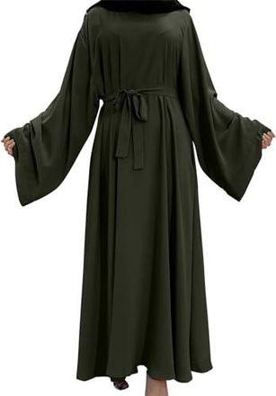 Generic Abaya Femme Musulmane de Couleur Unie Arabe Kaftan Abaya Robe Musulmane à Manches Longues pour Femme Casual Tenue de Priere Femme Musulmane Islamique 