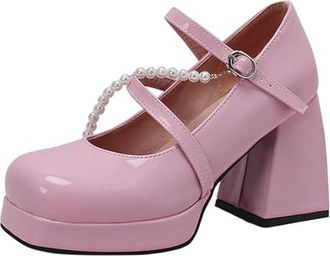 Generic Mary Jane Chaussures d&eacute;contract&eacute;es pour demoiselles dhonneur &agrave; talons &eacute;pais et &agrave; talon haut en cuir pour invit&eacute;es de mariage, rendez-vous galant, soir