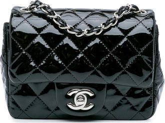 Chanel Hobo Bags - Mini Square Classic Patent Single Flap - Gr. unisize - in Schwarz - f&uuml;r Damen