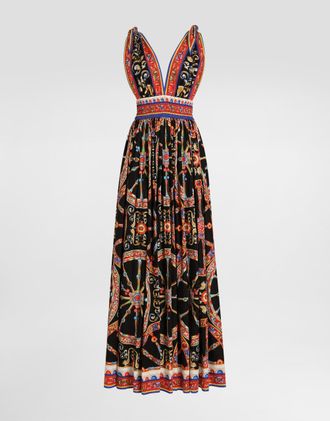 Dolce & Gabbana Langes Kleid Aus Popeline Mit Carretto-print - Frau Kleider Mehrfarbig 40