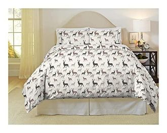 Pointehaven Heavy Weight Flannel Duvet Set, Full/Queen, Autumn Deer
