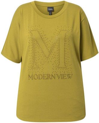 Ulla Popken T-Shirt T-Shirt Ziersteine Oversized Rundhals Halbarm