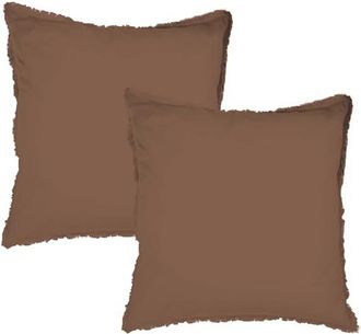 Matt & Rose Lots de 2 taies doreiller Unies &agrave; Franges 65x65 cm Coton LAV&Eacute; | 100% Coton Lav&eacute; | Oeko-TEX | Chocolat
