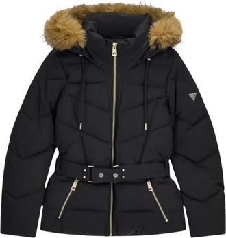 Guess Femme, Vestes, Noir, Taille: 36 FR Doudoune courte Fatema ceintur&eacute;e