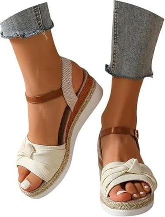 Generic Sandales compens&eacute;es pour femme Uk2026, soutien de la vo&ucirc;te plantaire, bout ouvert, sangle de cheville, sandales &agrave; enfiler, d&eacute;coration en m&eacute;tal, chauss