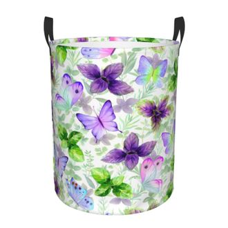 Generic Bl&auml;tter Schmetterlinge Aquarell W&auml;schesammler Rund Korb W&auml;sche Mit Henkel W&auml;schebeh&auml;lter F&uuml;r Kleidung Decken Spielzeug