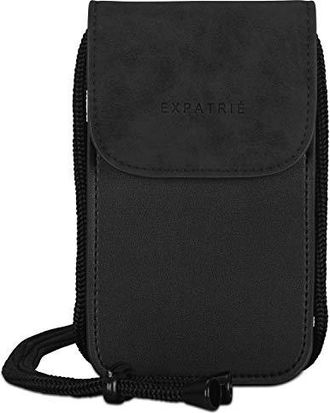 Expatrié Pochette Telephone Portable Femme Noir - Amelie - Sac Téléphone pour Festival et Voyage - Mini Sac Bandouliere - Sacoche en Cuir PU