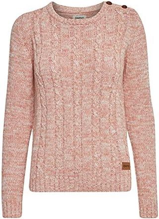 Oxmo OXPhia Femme Pull Pull en Grosse Maille à col Rond 100% Coton Regular Fit, Taille:L, Couleur:Powder Rose (795178)
