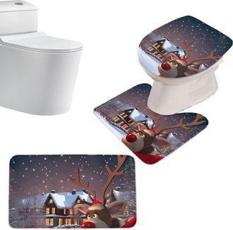 Generic Weihnachts-Toilettensitzbezug - WC-Deckelbezug, Weihnachts-Badezimmerteppich, Wasseraufnahme, Anti-Rutsch-Matte, Bodenpolster f&uuml;r Winterurlaub, Festli