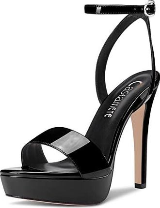 Castamere Femmes Aiguille Haut High Talon Heel Ouvert Bout Lani&egrave;res Cheville Slingback Sandales Plate-forme Clear Sexy Mariage 13 CM Heels Noir Vernis 38 EU