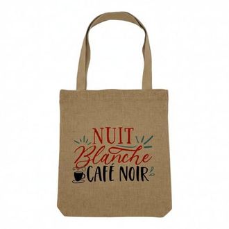 Fabulous Sac Shopping Tote Bag Aspect Lin - Nuit Blanche Caf&eacute; Noir Expresso Tasse - Sac de Courses Toile Epaisse 360g Beige Naturel Cabas Port&eacute; Epaule Solide I
