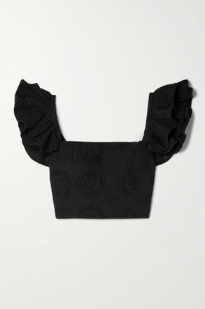 Alice & Olivia Tawny Verk&uuml;rztes Oberteil Aus Einer Baumwoll-leinenmischung Mit Lochstickerei - Schwarz