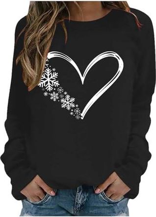 Generic 2026 Sweat-shirt &agrave; capuche d&eacute;contract&eacute; &agrave; manches longues et col rond pour la Saint-Valentin pour femme, Noir, XL