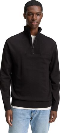 Tom Tailor Herren 1047962 Troyer Strickpullover aus Baumwolle, 10429-Night Watch Black, XXL