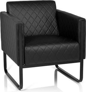 hjh OFFICE Loungesessel 1-Sitzer Aruba Black Kunstleder Polstersessel modern mit Stahlgestell, 78 x 67 x 71 cm, Schwarz
