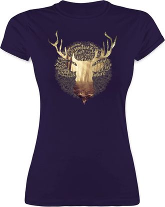 Shirtracer Shirt Damen - Kompatibel mit Oktoberfest - Hirsch Motiv Geschenk J&auml;ger I Hirschgeweih Tracht - XL - Lila - trachtentshirts trachtenshirt bayrische Jae
