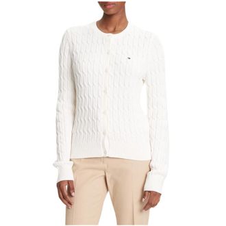 Tommy Hilfiger Damen Strickjacke Cardigan Co Cable Mid Slim Fit, Wei&szlig; (Ivory Silk), XL