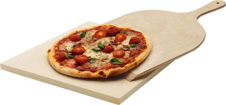 AEG Pizza-Stein-Set A9OZPS1 / 3-teilig/Naturstein/Holzbrett mit Griff/Schneidewerkzeug