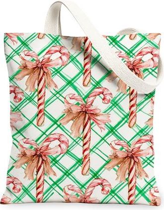 Generic Sacs fourre-tout en toile de canne &agrave; sucre dorge, sacs d&eacute;picerie r&eacute;utilisables, motif &eacute;cossais vintage, l&eacute;ger et lavable, toile pour le shopping, la p