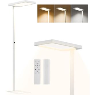 HOMCOM Lampadaire sur pied salon LED dimmable spectre complet pour le soin des yeux t&eacute;l&eacute;commande 60 x 32 x 196 cm blanc-Blanc