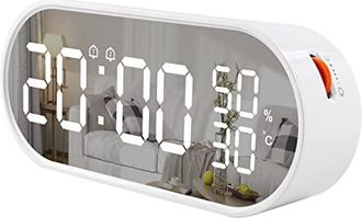 Generic Réveil numérique miroir avec contrôle tactile - 2 réveils avec rétro-éclairage de répétition réglable - Grand écran LED - Heure - Température - Détect