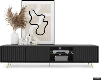 Selsey Selsey - Bello - TV-Lowboard stehend in Schwarz mit LED-Beleuchtung, Lamellenfront, 175 cm