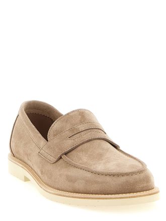 Brunello Cucinelli Mens Beige Calfskin Slip-On Loafers